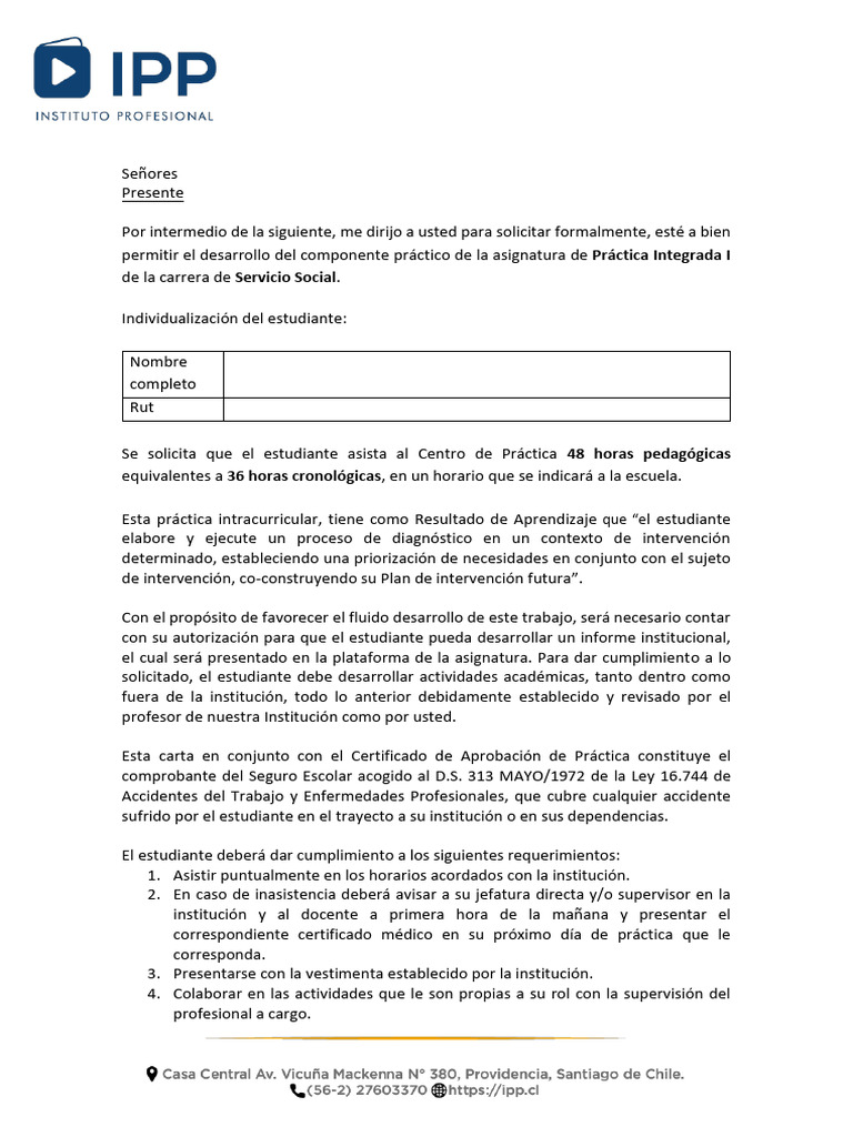 Carta Presentación Practica Integrada I | PDF | Institución | Maestros