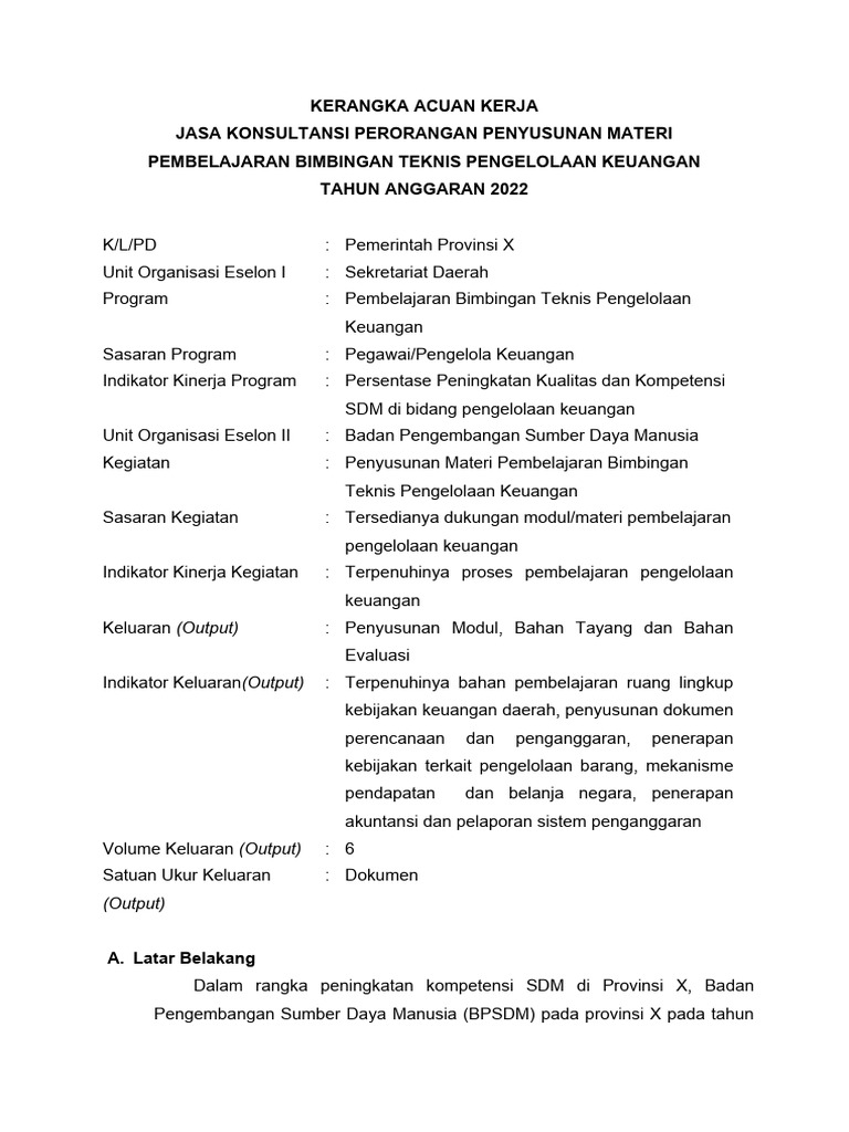 Lampiran 2 - KAK Jasa Konsultansi Perorangan | PDF
