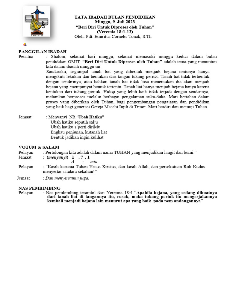 Tata Ibadah Minggu GMIT | PDF