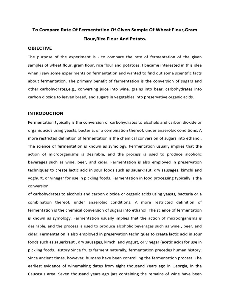 Fermentation Rates of Food Samples | PDF | Fermentation In Food ...