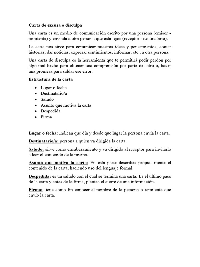 Carta de Excusa o Disculpa | PDF
