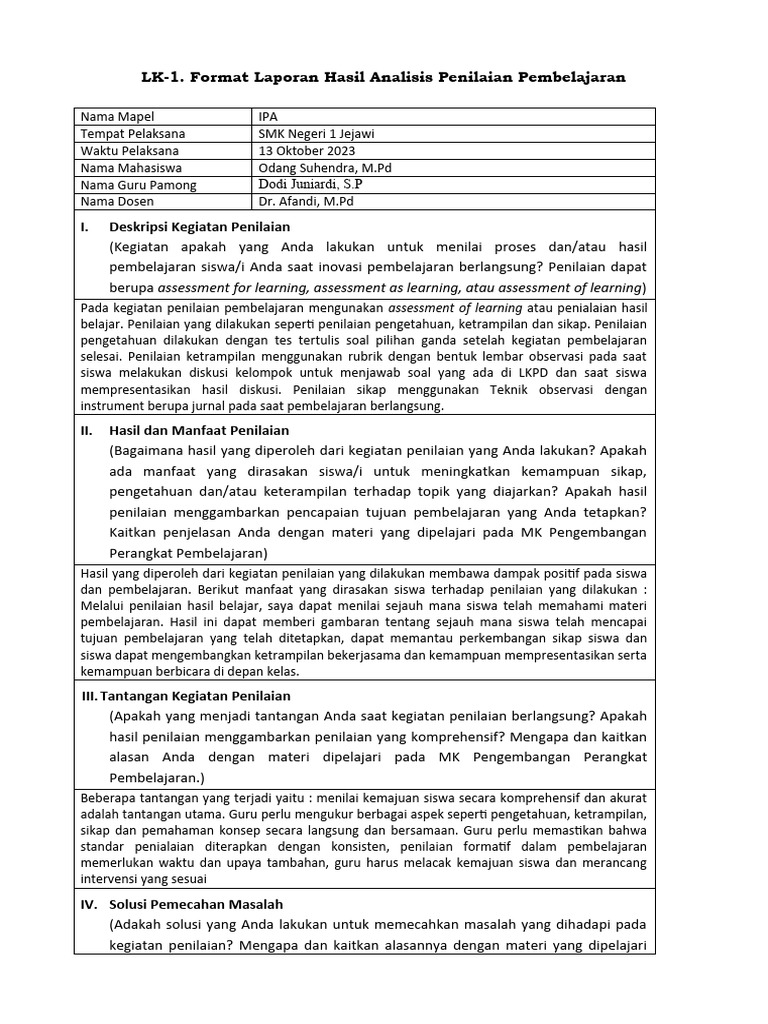 Format Hasil Asesmen | PDF