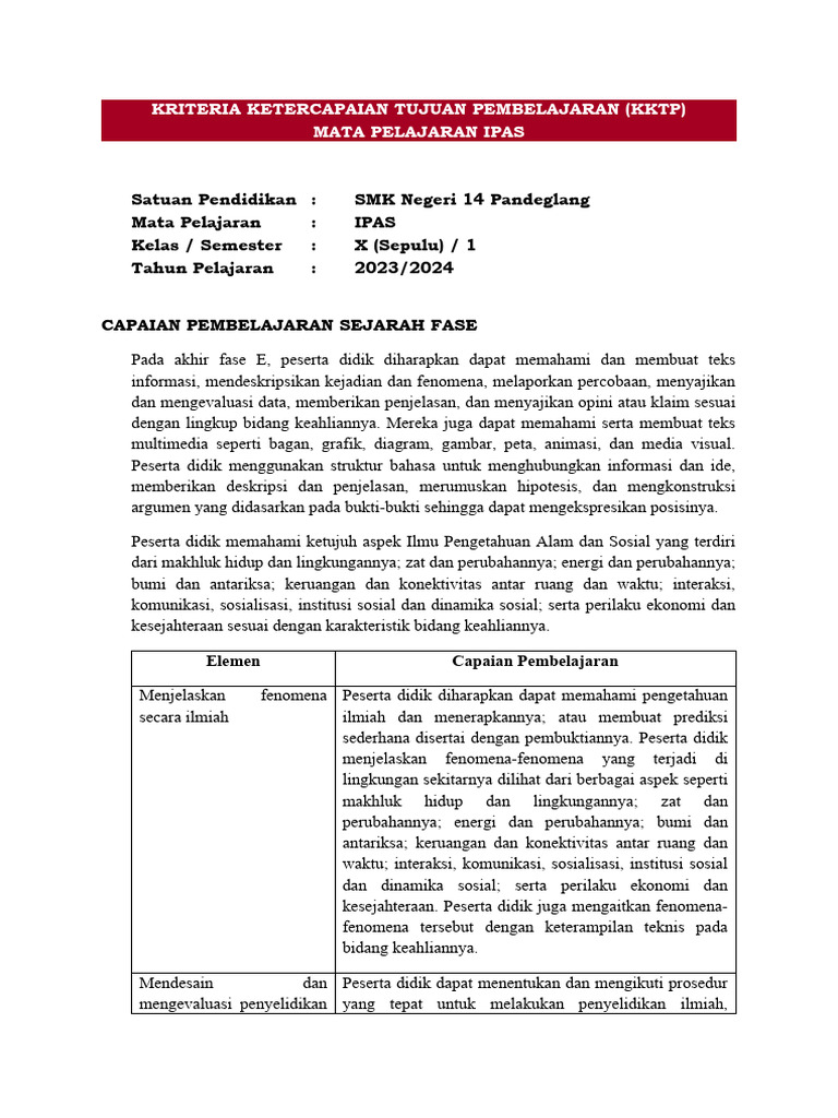 Kriteria Ketercapaian Tujuan Pembelajaran (KKTP) | PDF Kriteria Ketercapaian Tujuan Pembelajaran (KKTP) | PDF