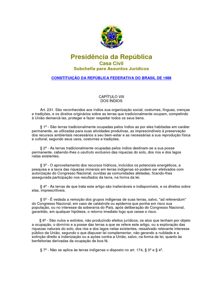 Constituicao Federal de 1988 - Capitulo VIII - Art 231 | PDF