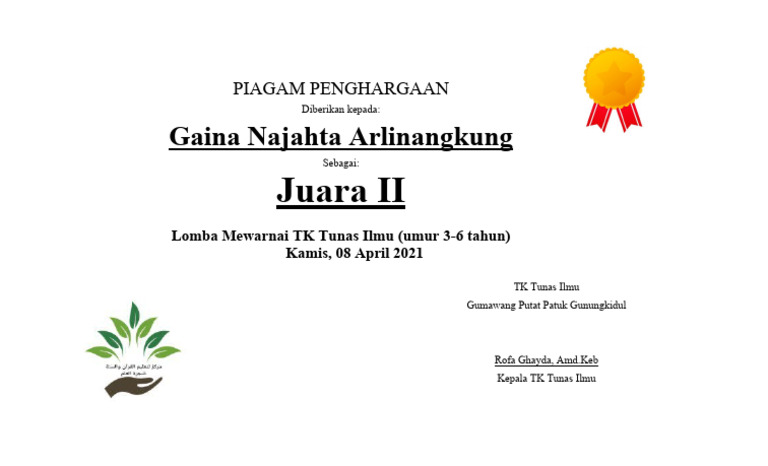 Piagam Lomba Mewarnai | PDF