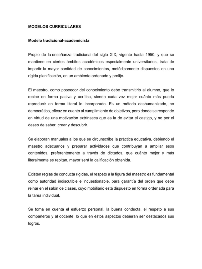 Modelos Curriculares | PDF | Enseñando | Método científico