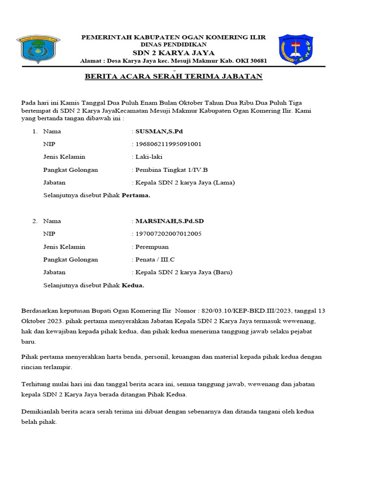 Serah Terima Jabatan | PDF