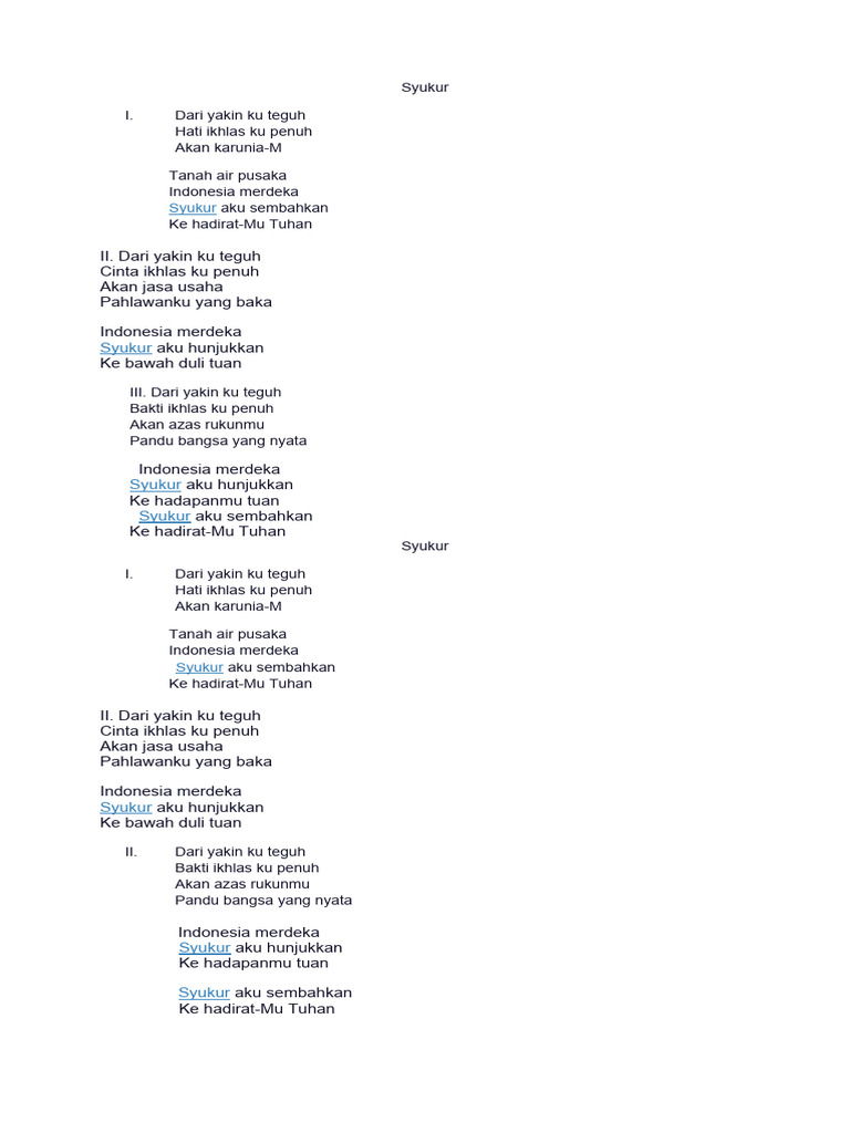 Lirik Lagu Syukur dan Maknanya | PDF
