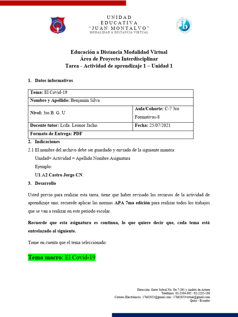 Unidad 1 - Semana 1 Tarea C7 Proyecto | PDF