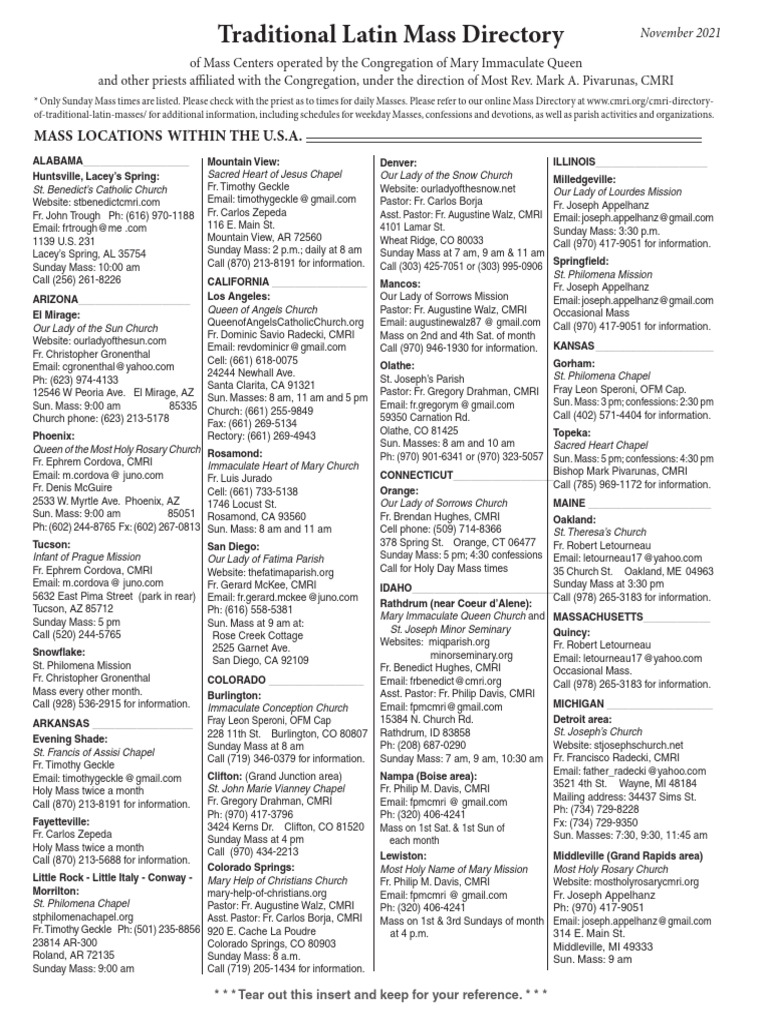 Traditional Latin Mass Locations USA | PDF | Catholic Church