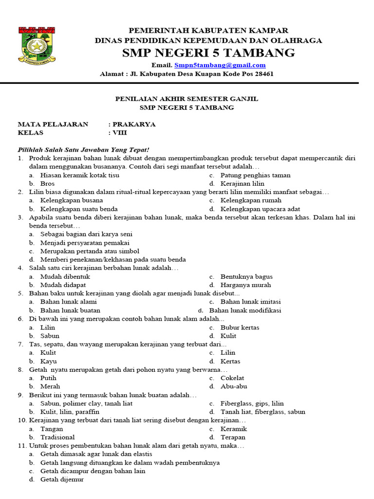 Soal Pas Prakarya 8 Ganjil 2223 | PDF