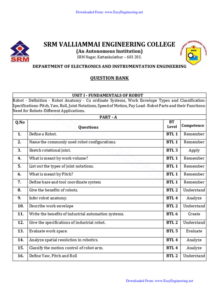 ME8099-Robotics QB SRM - by WWW - EasyEngineering.net QB 1 | PDF ...