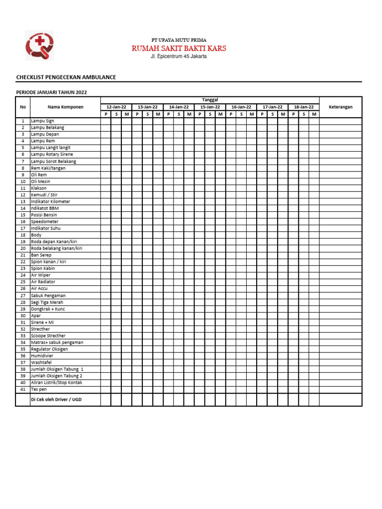 AKP 6 EP 2-Checklist Pemeriksaan Ambulance | PDF