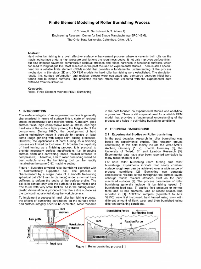 2005-Yen-Finite Element Modeling of Roller Burnishing Process | PDF | Science & Mathematics