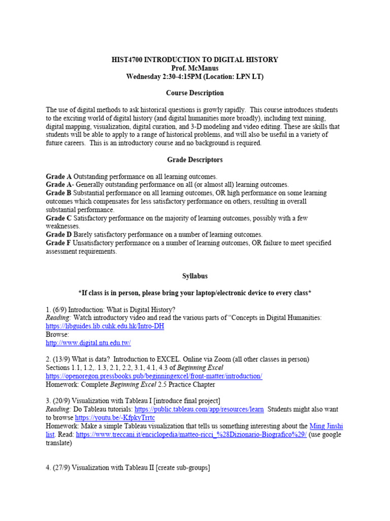Digital History Syllabus - UPDATED | PDF