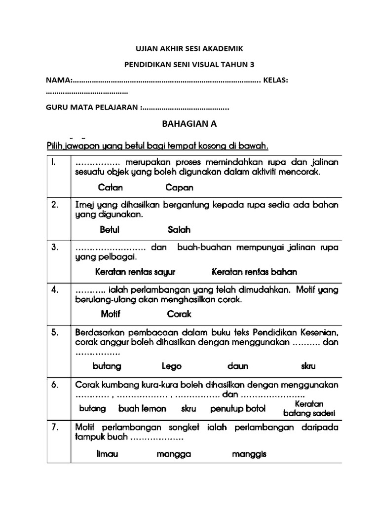Ujian Akhir Sesi Akademik PSV Year 3 | PDF