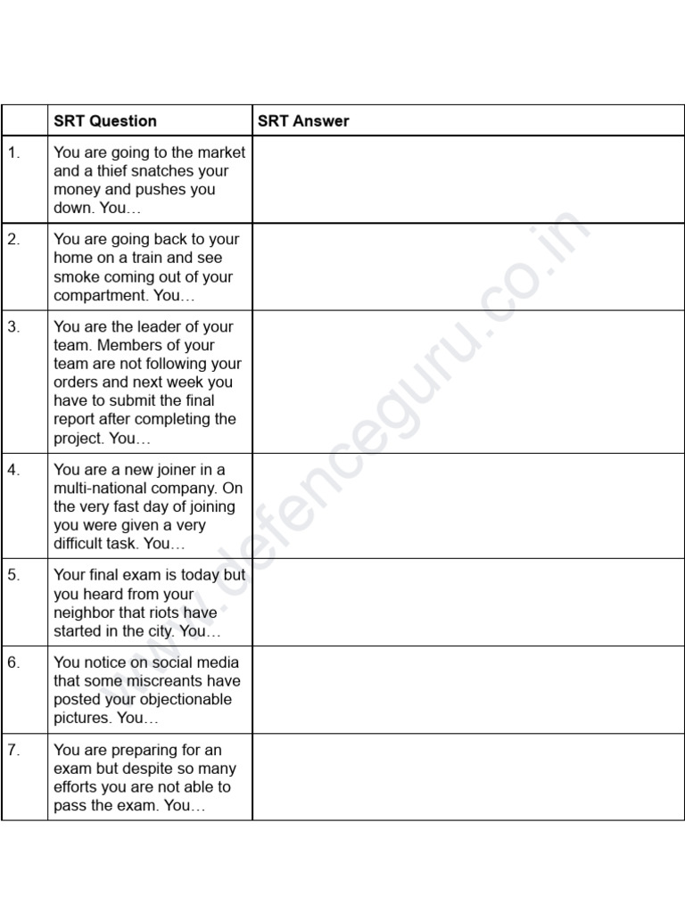 SRT Questions and Solutions Guide | PDF