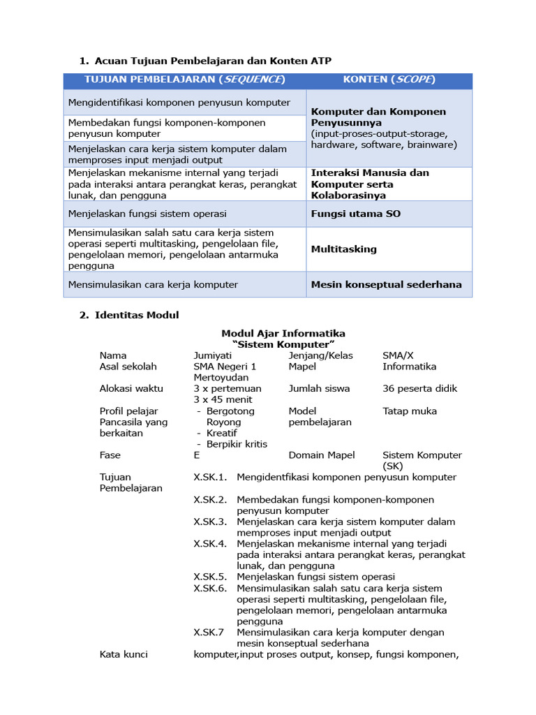 Modul Ajar Sistem Komputer | PDF | Seni | Teknologi & Rekayasa