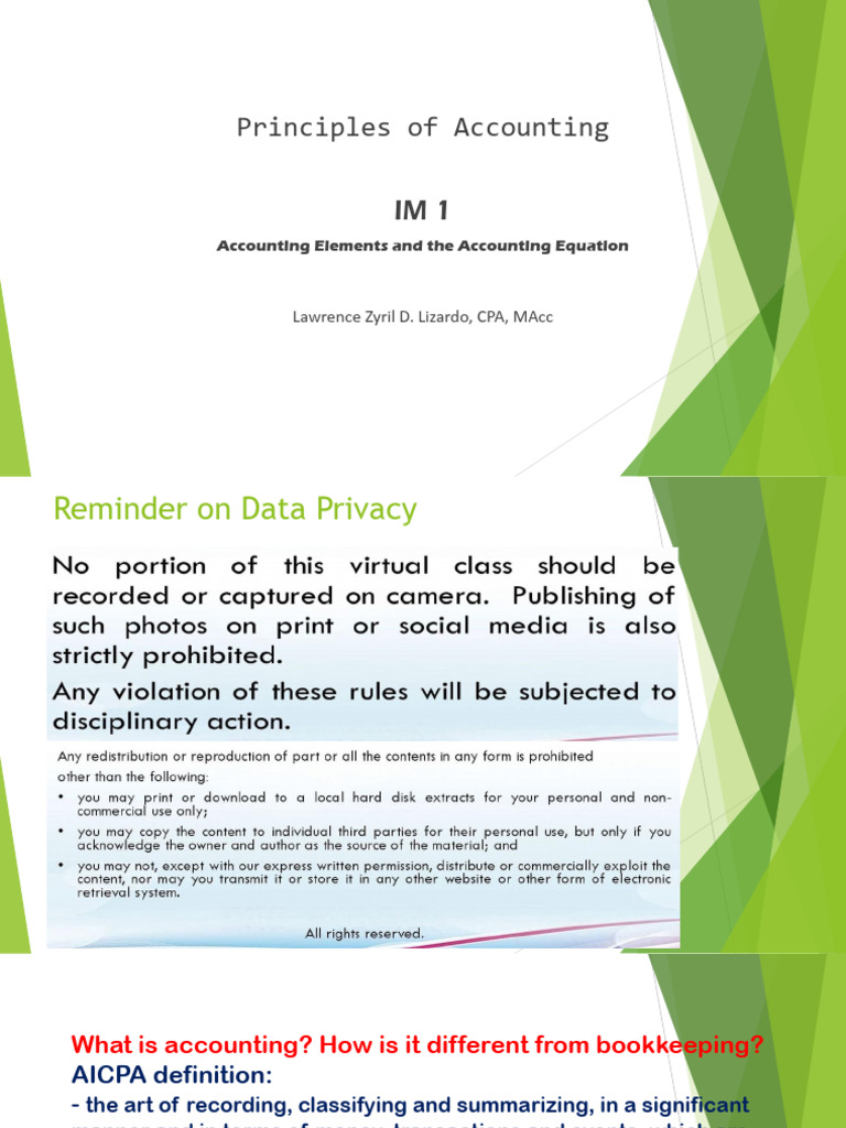 PUP Lesson 1 The Accounting Elements and The Accounting Equation | PDF