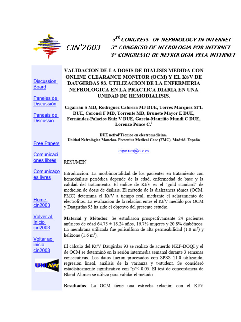 Validación de Dosis de Diálisis con OCM | PDF | Tratamientos médicos | Riñón