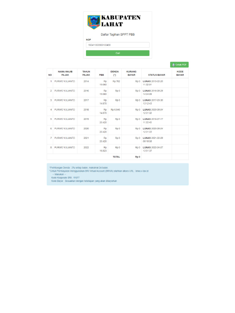 Surat Lunas Bayar PBB | PDF