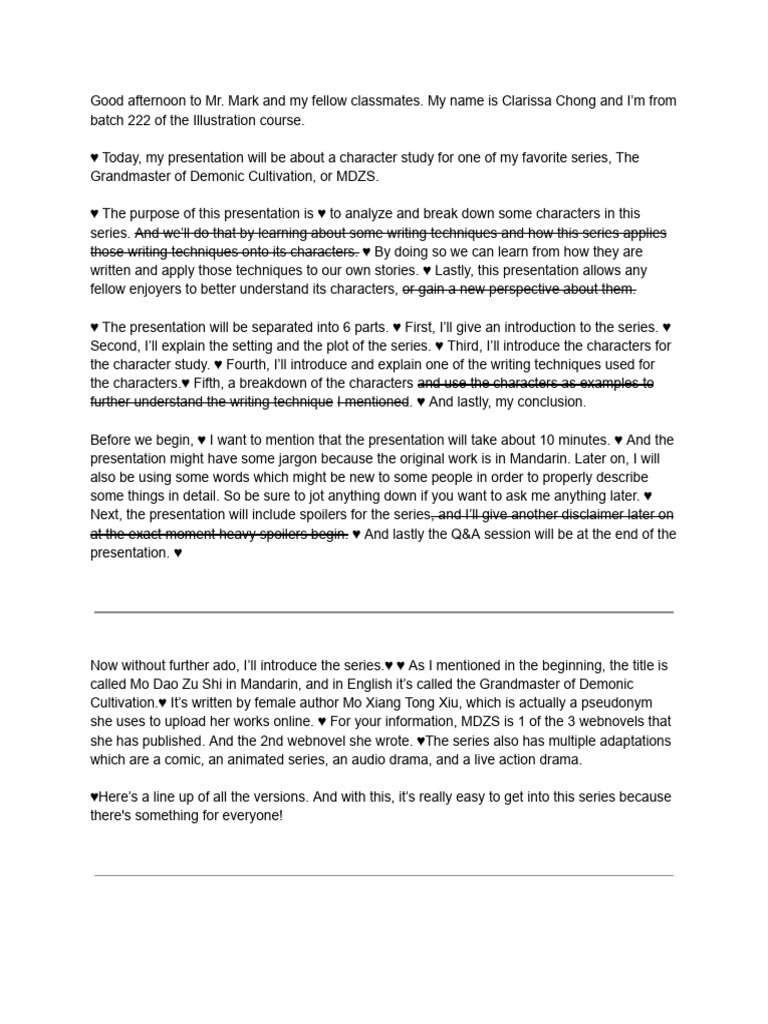 MDZS English Presentation Script | PDF