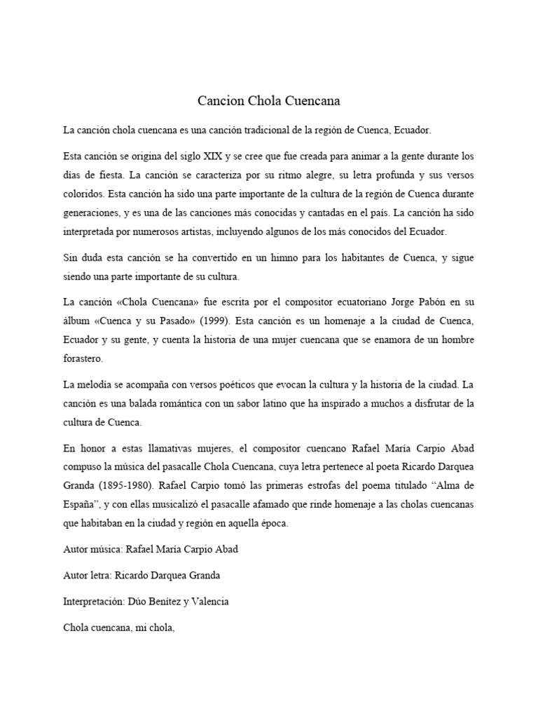 Cancion Chola Cuencana | PDF | Arte