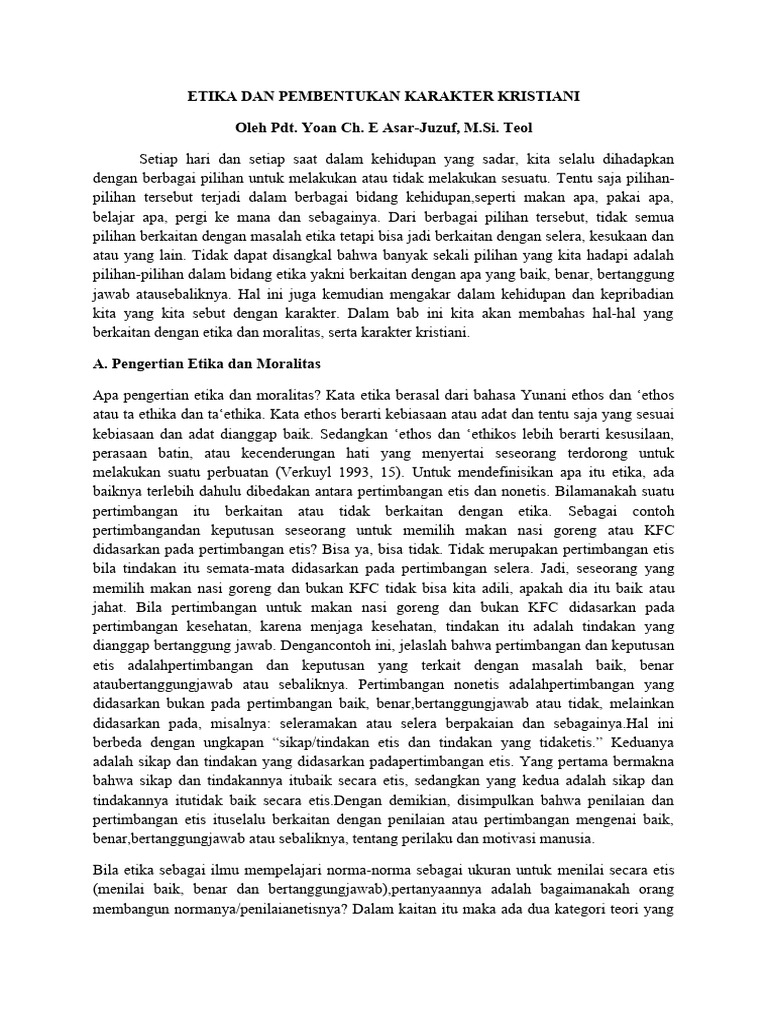 Etika dan Karakter dalam Kristen | PDF | Karier & Perkembangan ...