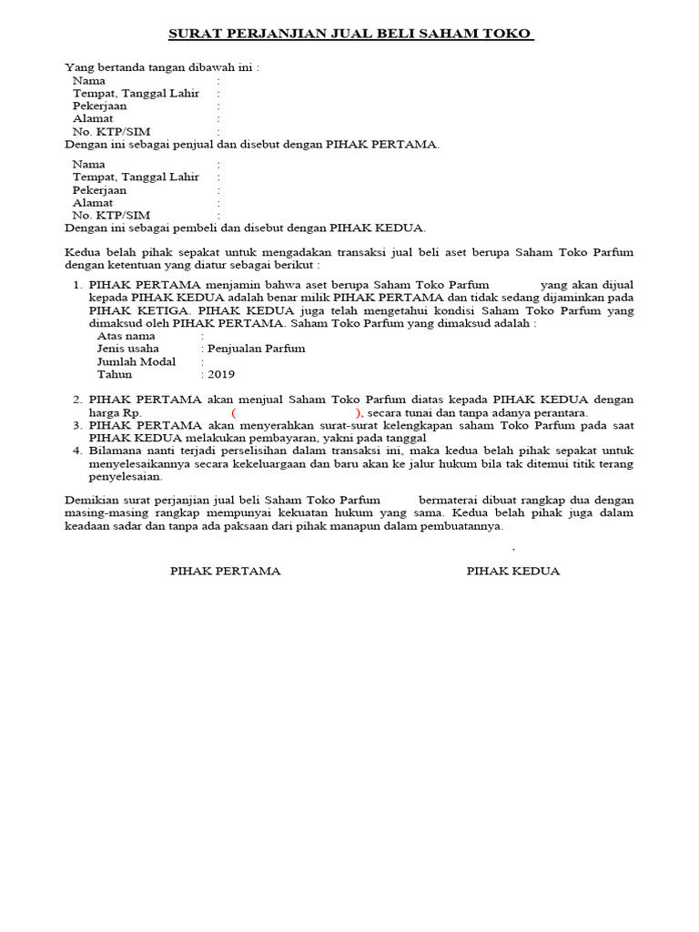 Contoh Surat Jual Beli Aset | PDF