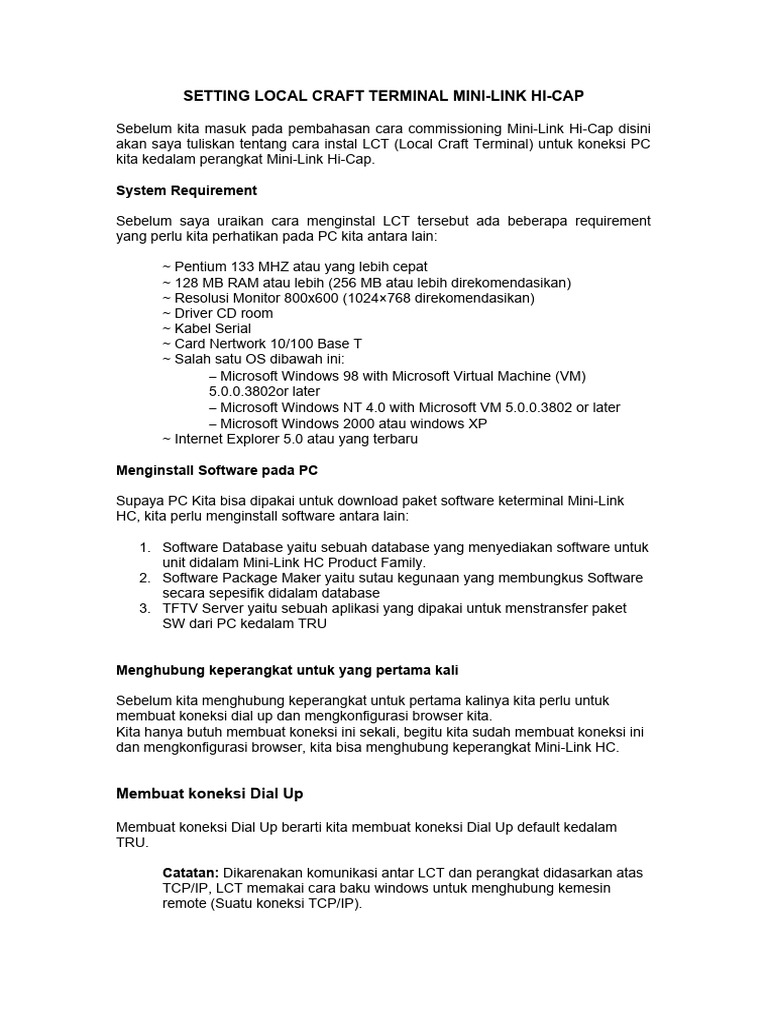 Setting Local Craft Terminal Mini-Link Hi-Cap | PDF