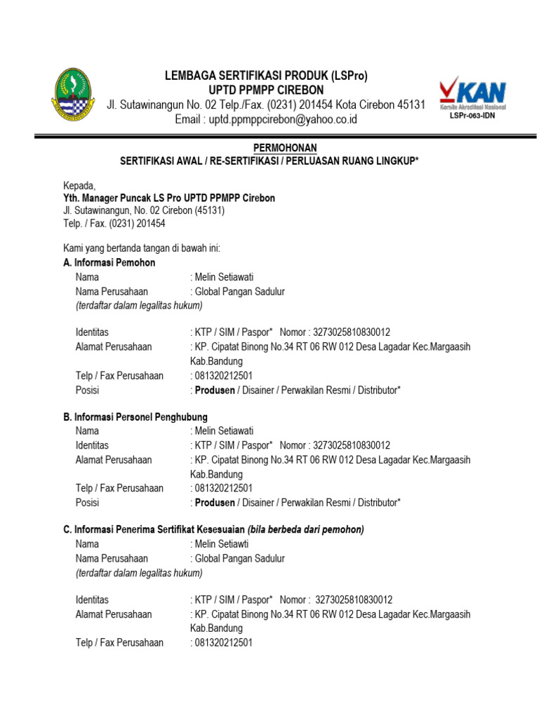 Berkas Permohonan LSPro-1 | PDF