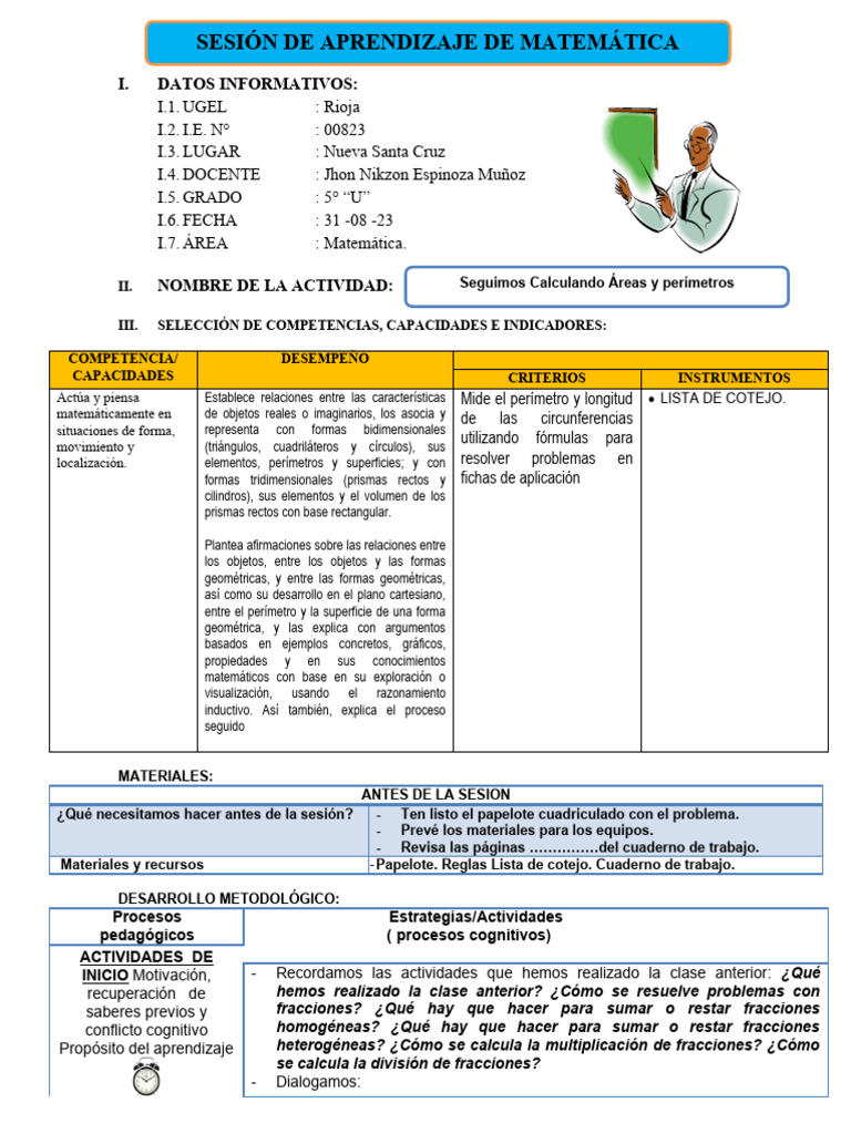 SESIÓN DE APRENDIZAJE de Area y Perimetro | PDF SESIÓN DE APRENDIZAJE de Area y Perimetro | PDF