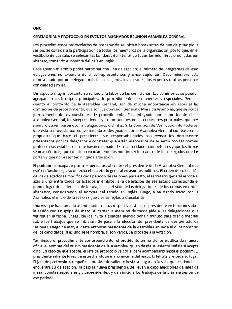 Ceremonial y Protocolo ONU | PDF | Estudios de idiomas extranjeros