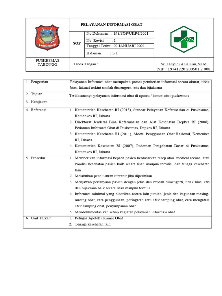 Sop Pelayanan Informasi Obat | PDF