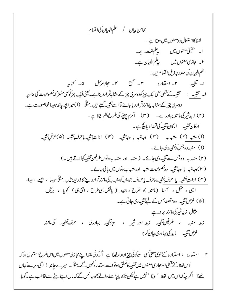 Tashbih, Isteara, Talmeeh IX &X | PDF