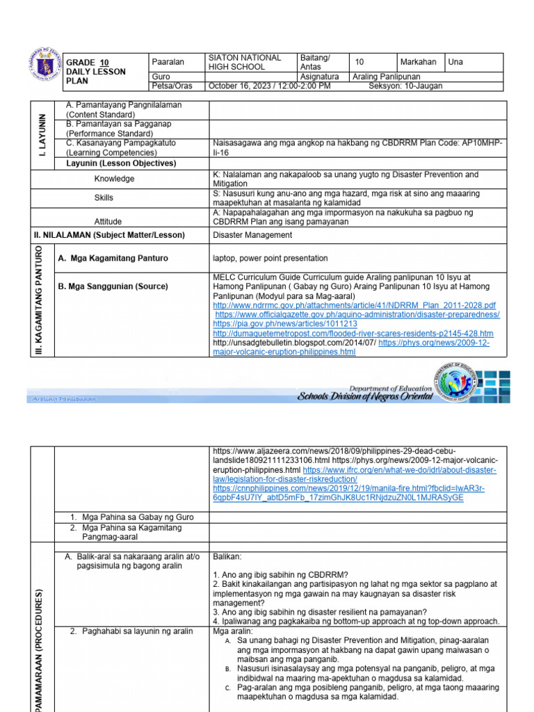 Lesson Plan AP. 10 First Quarter Module 7 | PDF