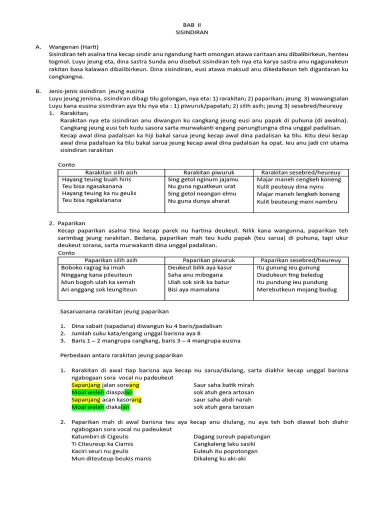 Materi BAB II Sisindiran | PDF