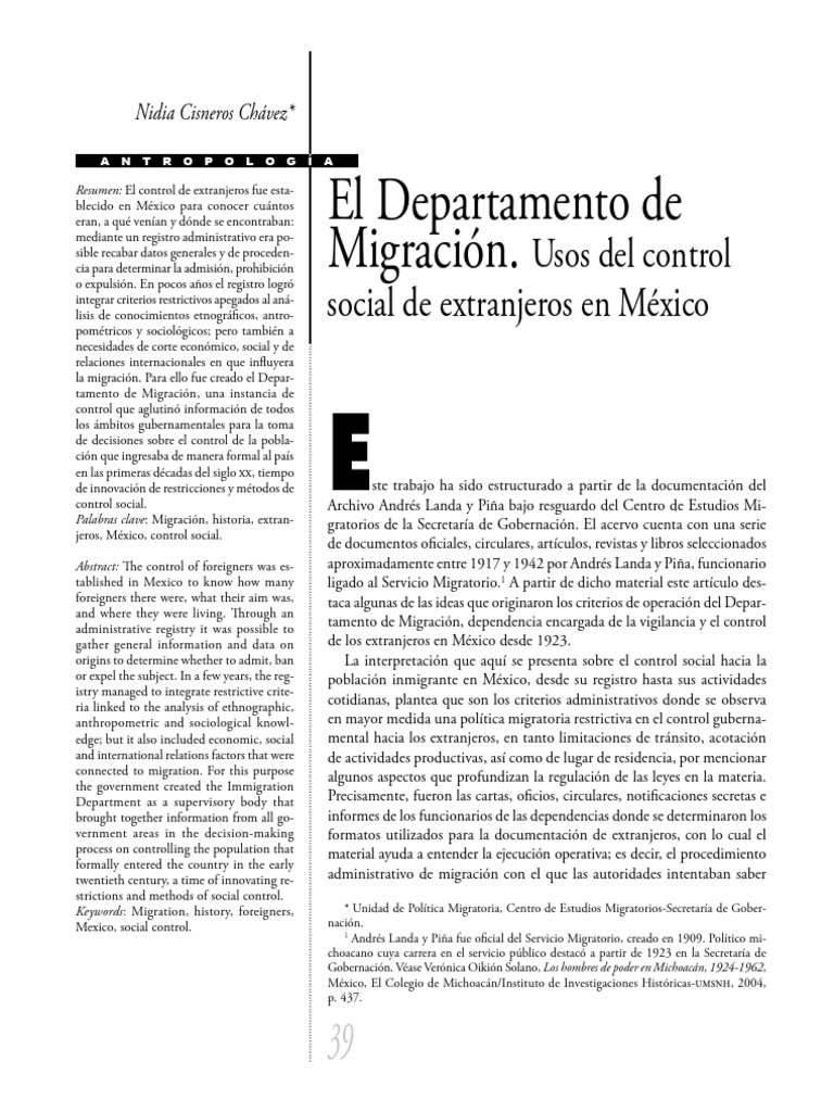 Nidia Cisneros Chávez - El Departamento de Migración | PDF