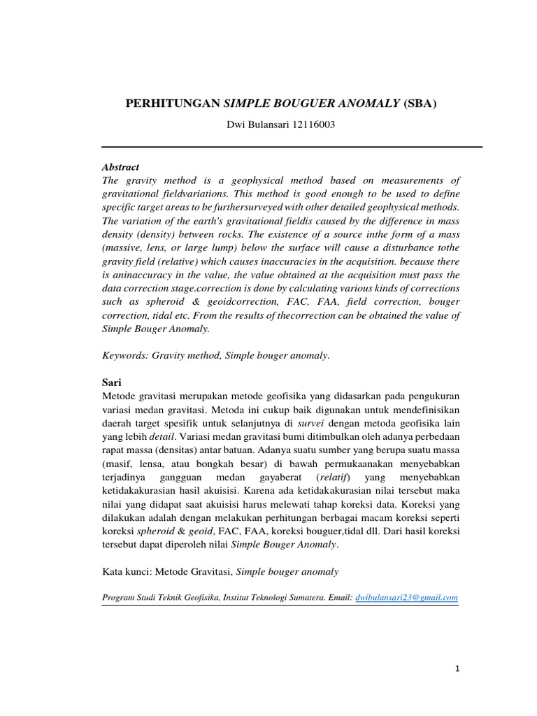 Perhitungan Simple Bouguer Anomaly | PDF
