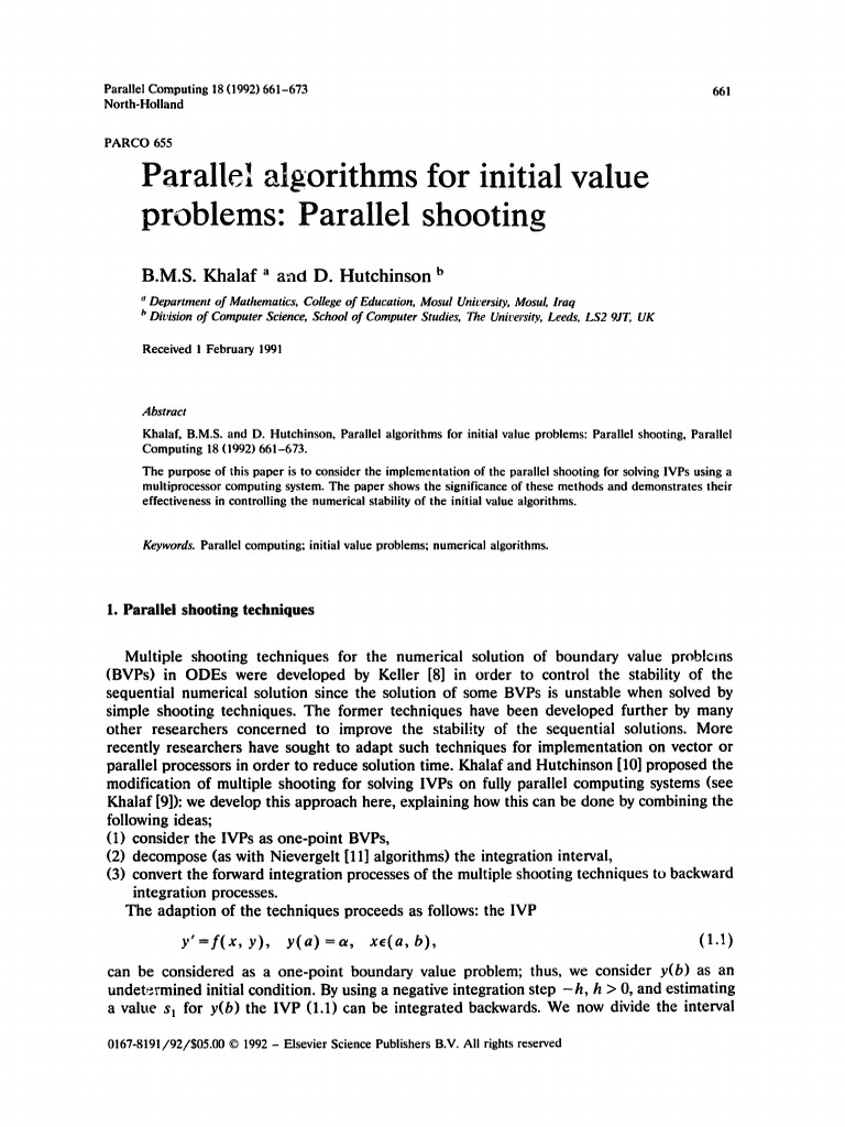 Parallel Algorithms For Initial Value Problem Parallel Shooting Pdf