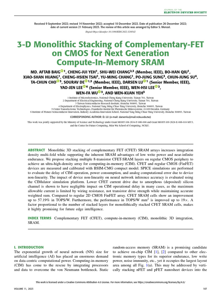 3-D Monolithic Stacking of Complementary-FET On CMOS For Next ... 3-D Monolithic Stacking of Complementary-FET On CMOS For Next ...