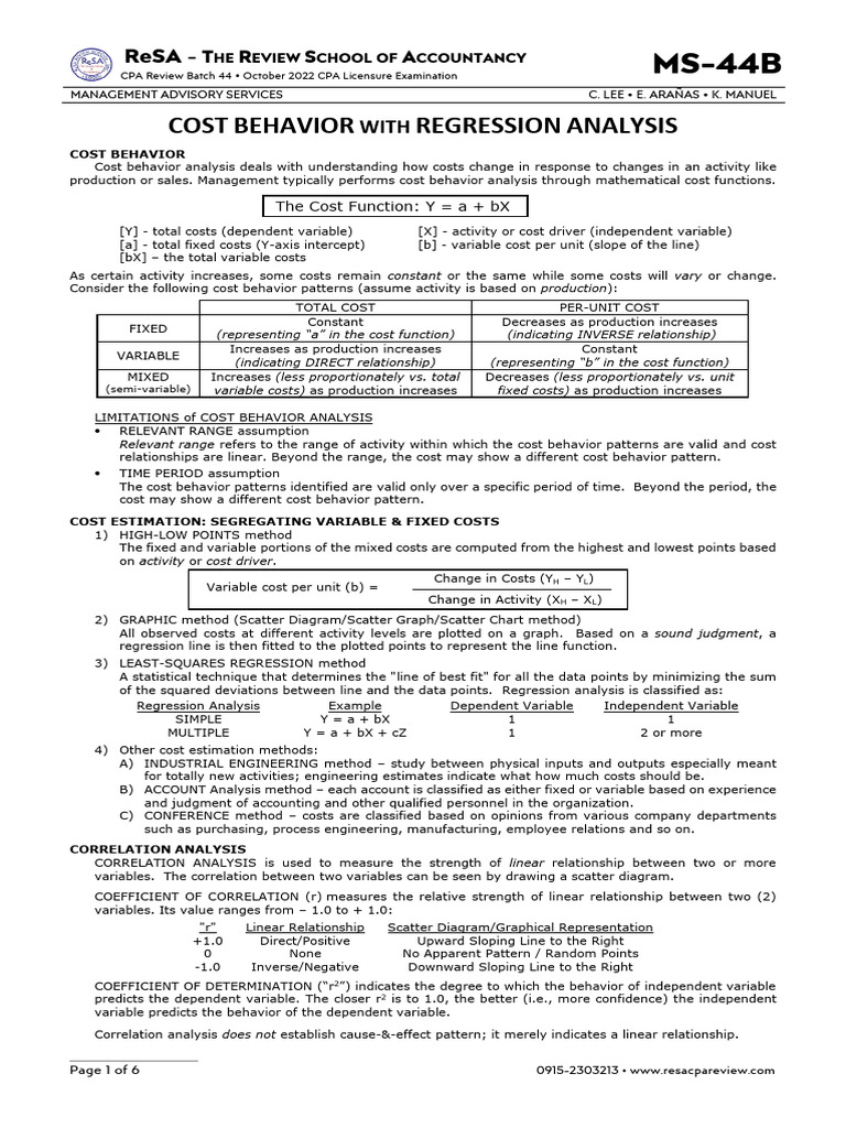 MS 44 B Cost Behavior With Regression Analysis | PDF
