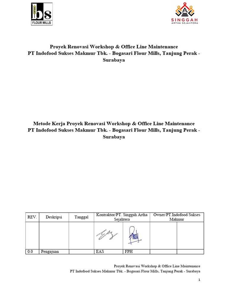 Rev. Deskripsi Tanggal Kontraktor/PT. Singgah Artha Sejahtera Owner/PT ...