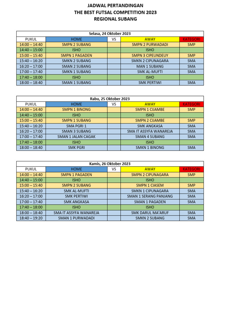 Jadwal Full TBFC 2023 Subang Updated 2 | PDF