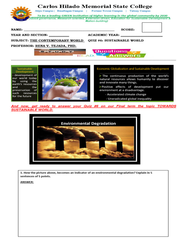 Quiz 6 F6 Towards Sustainable World | PDF