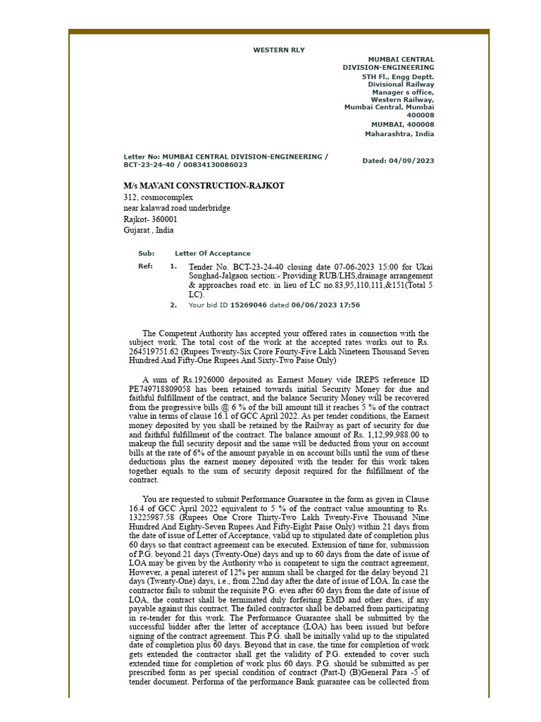 Loa Work Letter Bct-23!24!40 | PDF