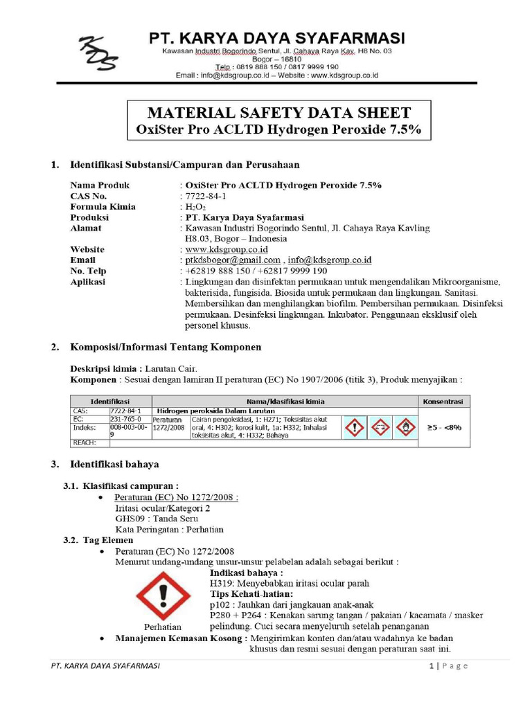 MSDS OxiSter Pro 7,5% KDS | PDF