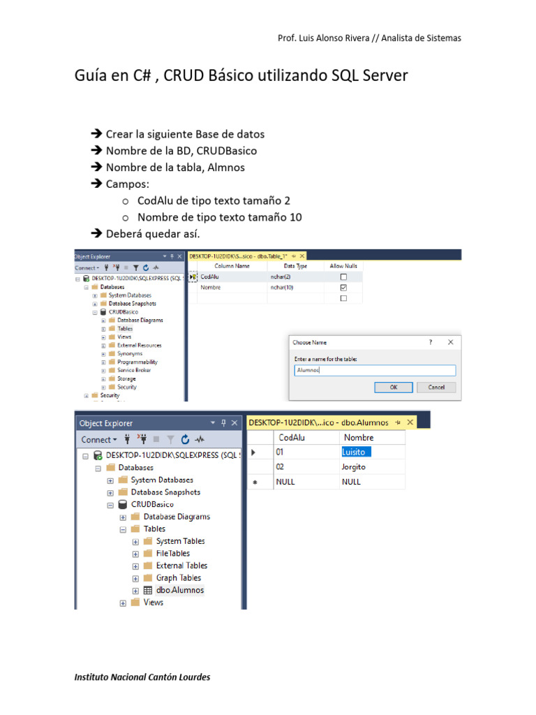 Guia CRUDBasico Utilizando SQLServer | PDF | Informática | Tecnología