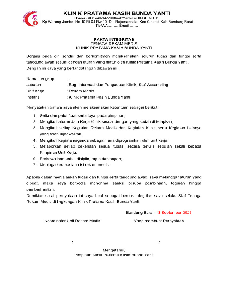 EP 4 Pakta Integritas Staf Rekam Medis | PDF