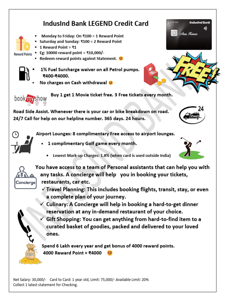 IndusInd Bank LEGEND Credit Card New | PDF